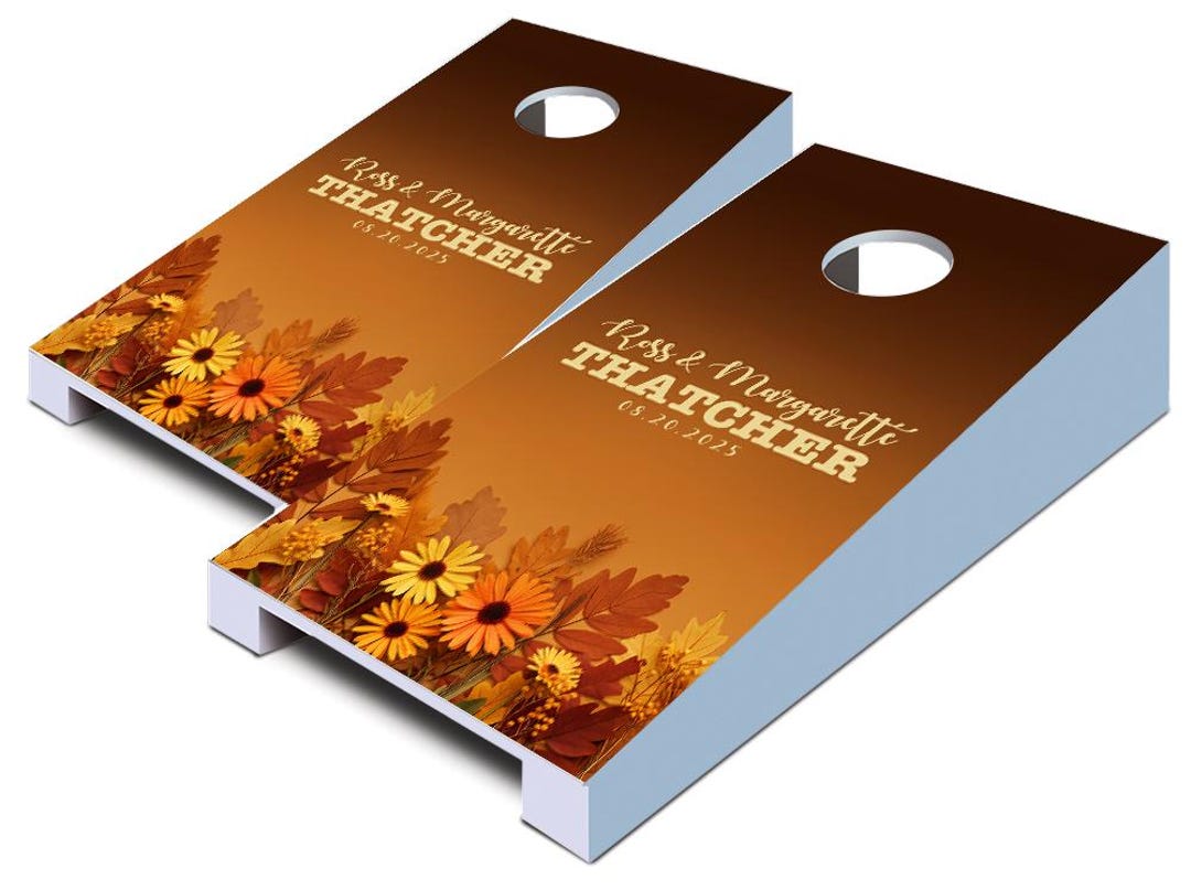 Personalized Wedding Earthy Autumn Bliss Tabletop Cornhole Set With ...