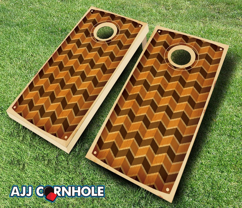 Retro Stained Multi Chevron Cornhole Set With Bags Cornhole - Etsy