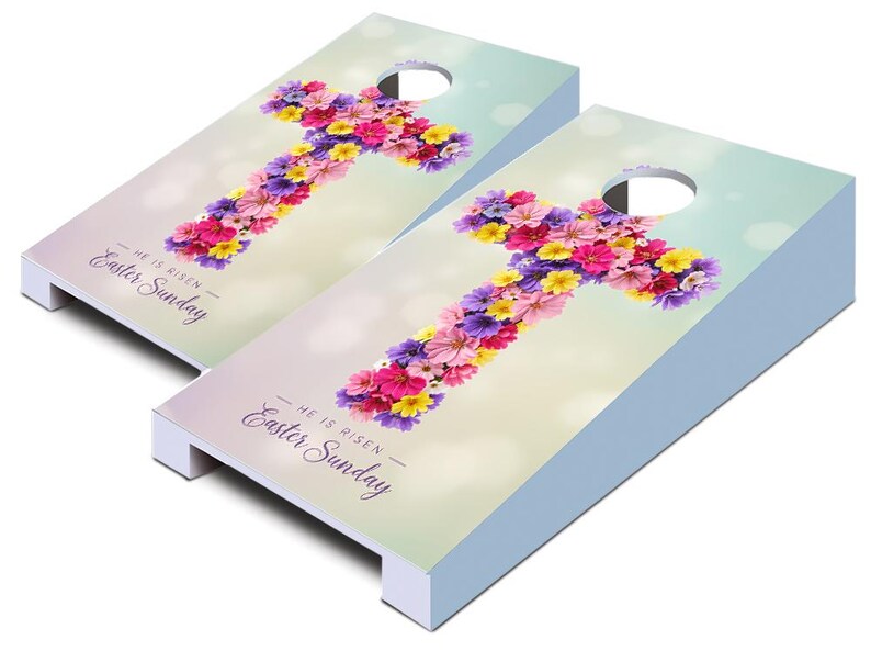 He is Risen Easter Sunday Floral Crucifix With Bags - Desktop Cornhole ...