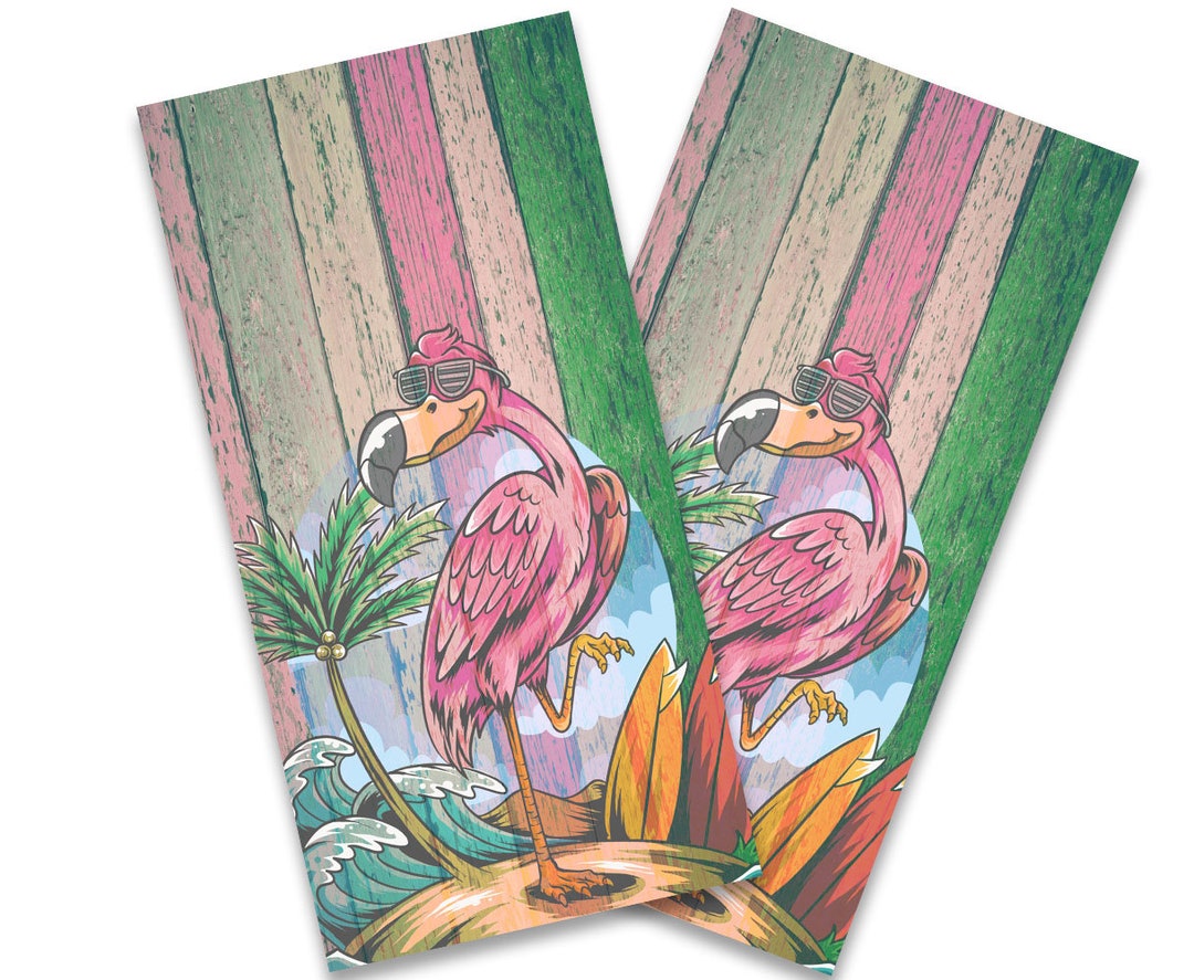 Surfer Flamingo Cornhole Wraps - Cornhole Wraps - Cornhole Skins ...