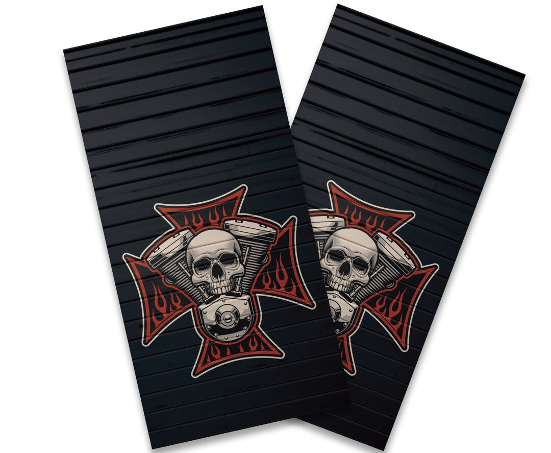 Maltese Cross Engine Skull Cornhole Wraps - Cornhole Wraps - Cornhole ...