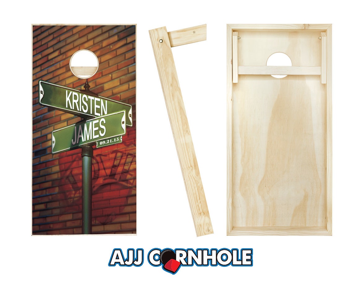 Custom Wedding Street Sign Cornhole Set With Bags - Wedding Cornhole ...