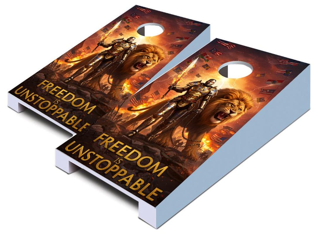 Freedom is Unstoppable World Flags Knight Lion Cornhole Set With Bags ...