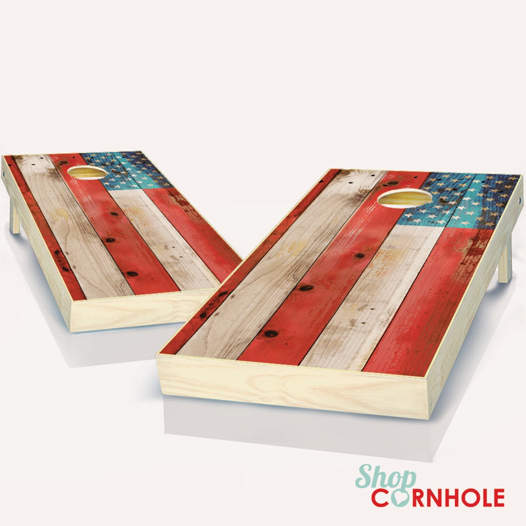 Stained Distressed American Flag Cornhole Set With Bags - Cornhole Set ...