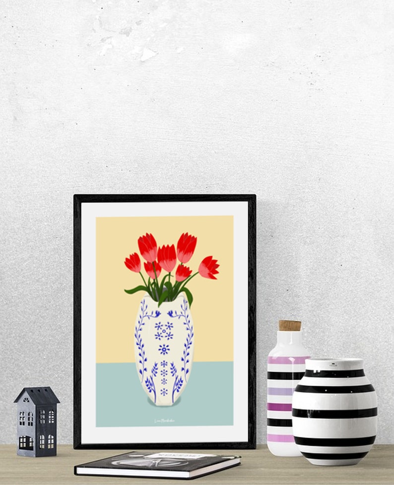 Tulips in Delft Blue Vase A5 Print | Miniposter - Etsy