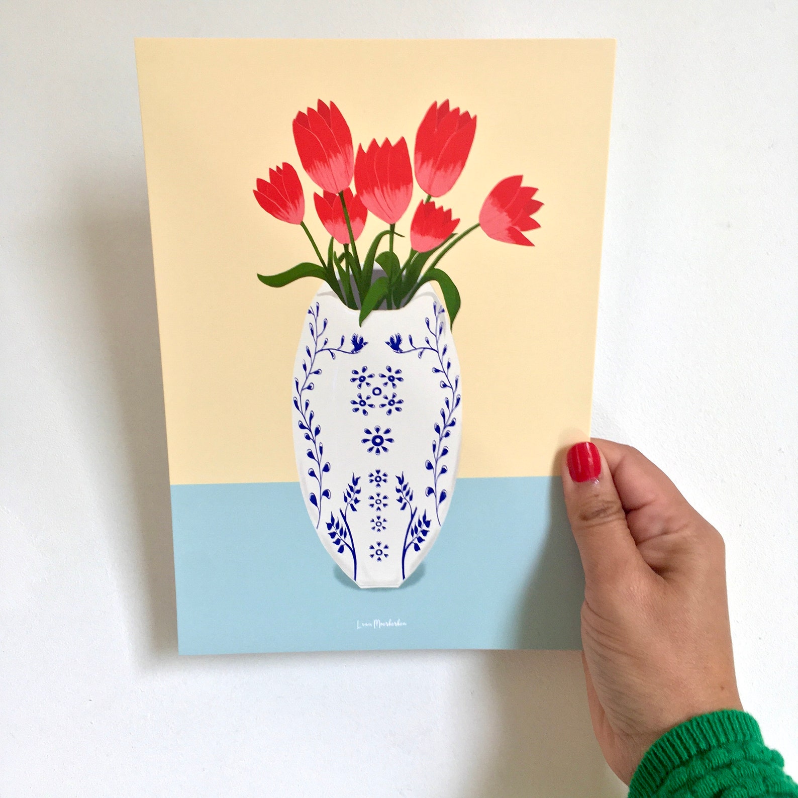 Tulips in Delft Blue Vase A5 Print | Miniposter - Etsy