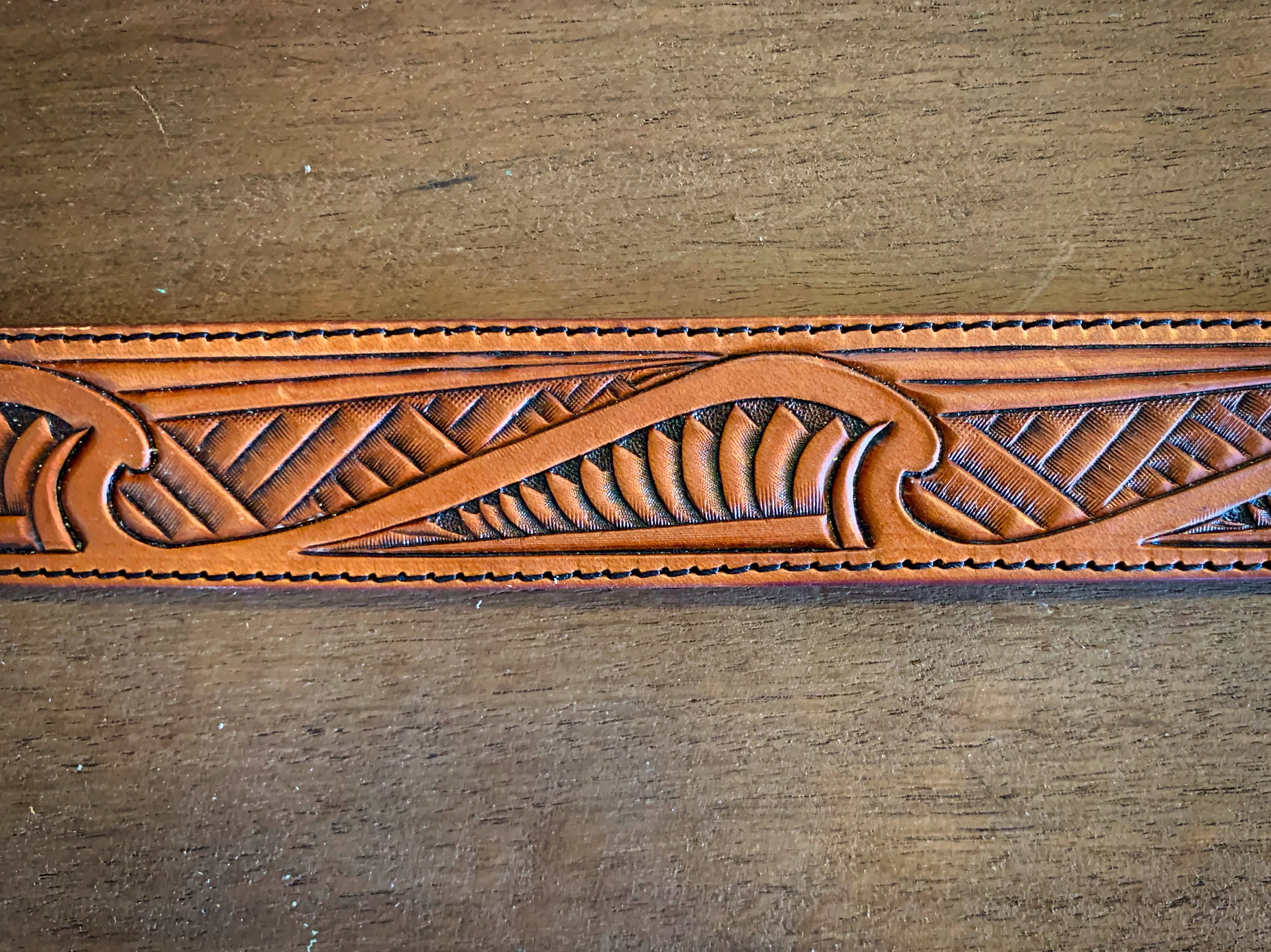 Polynesian Wave Pattern Hand Made Leather Belt - Etsy