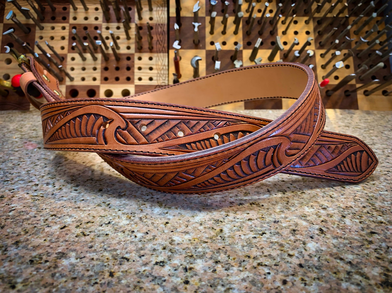 Polynesian Wave Pattern Hand Made Leather Belt - Etsy