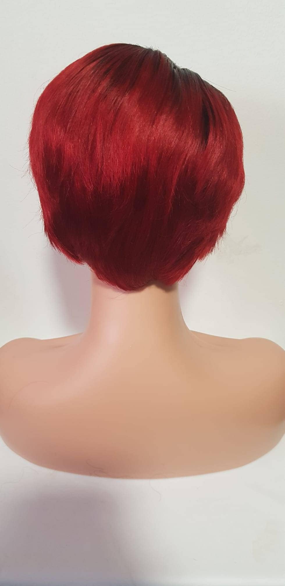 Women Red and Black Short Pixie Bod Side Part Wig 100% Human Brazilian ...