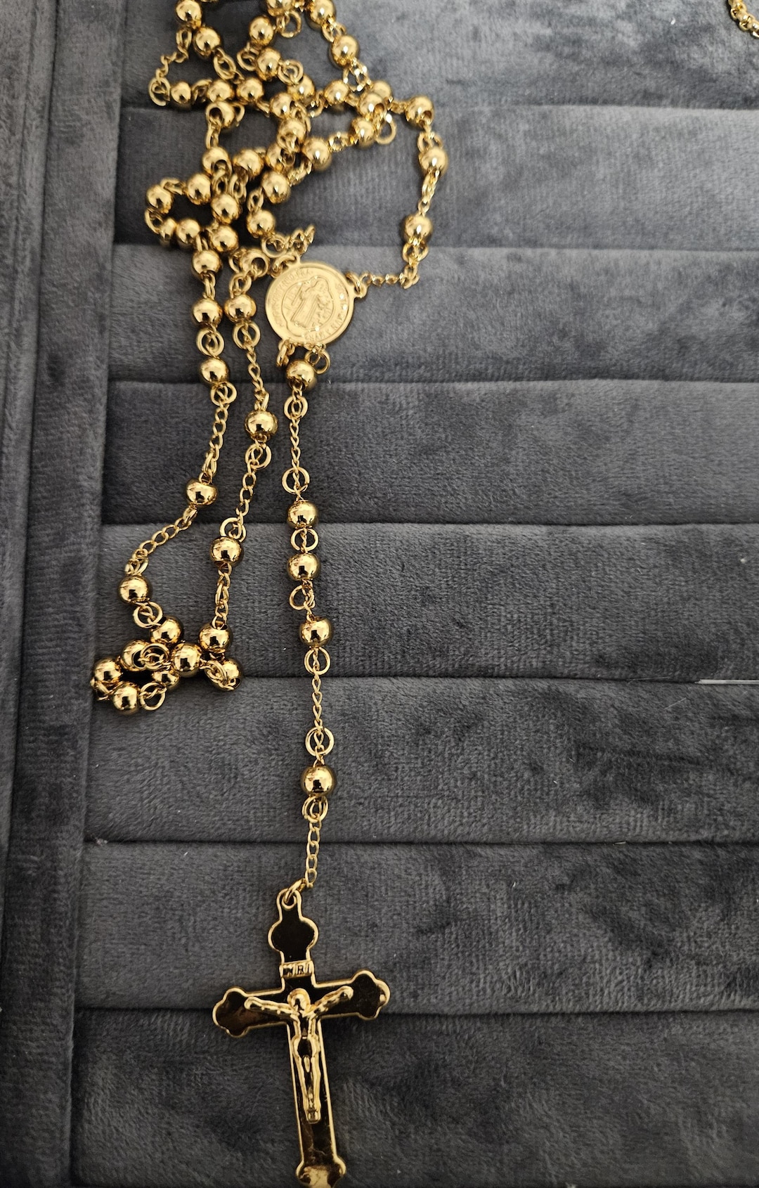 Rosary Stainless Steel Gold Colour Long Chunky Cross Pendant Chain Long ...