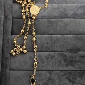 Rosary Stainless Steel Gold Colour Long Chunky Cross Pendant Chain Long ...