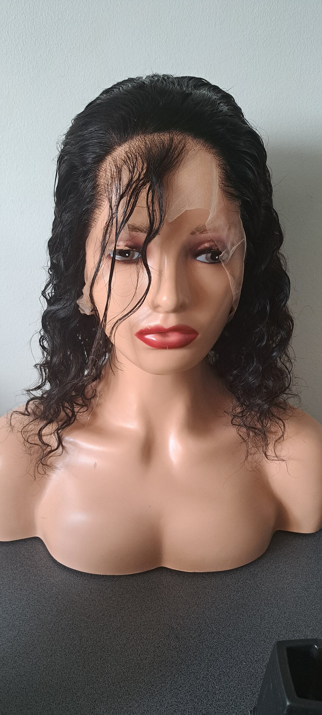 150% Density Brazilian Human Hair Natural Black 10 Inch Deep Wave Curly ...