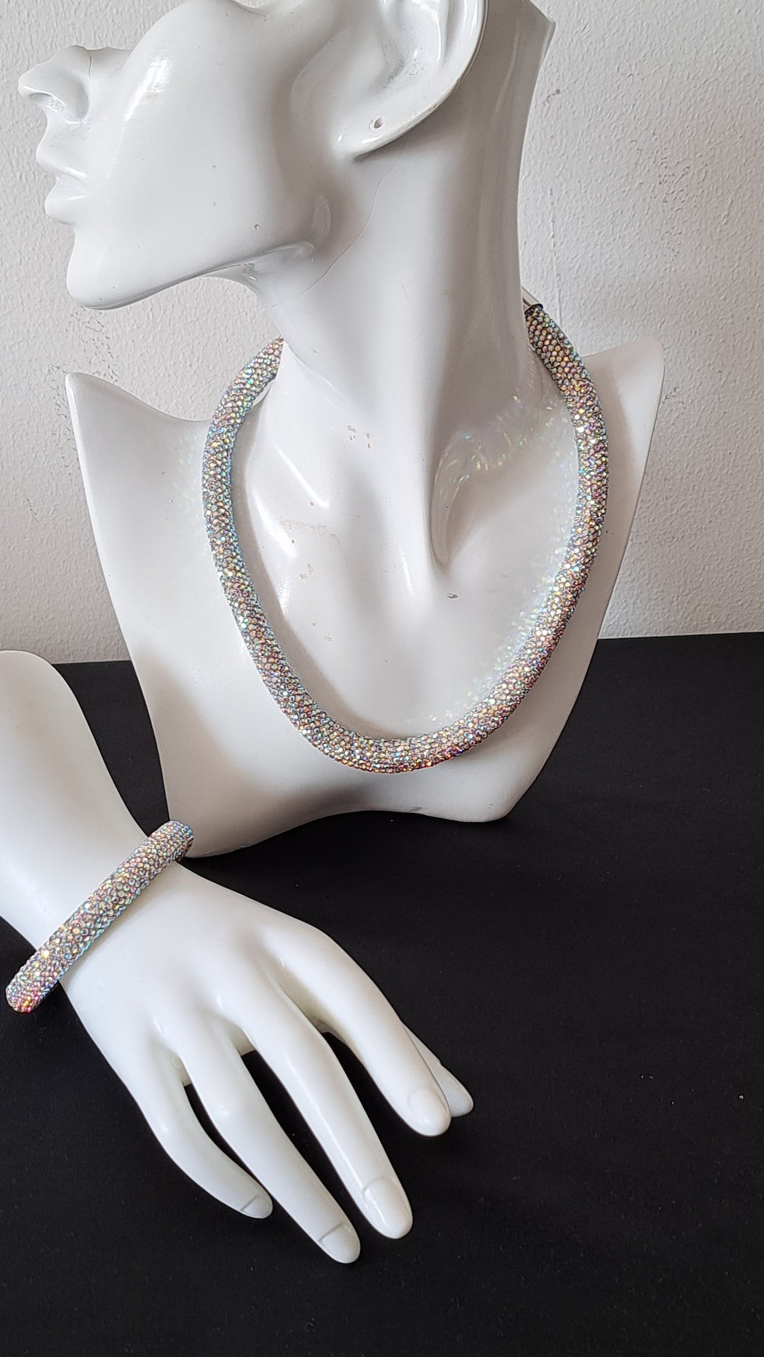 Women Elegant Silver Multi Colour Chunky Rope Effect Rhinestone Sparkly ...