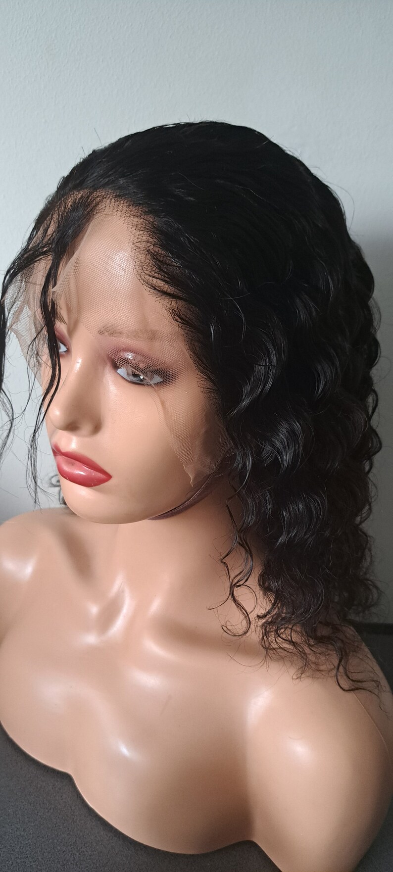 150% Density Brazilian Human Hair Natural Black 10 Inch Deep Wave Curly ...