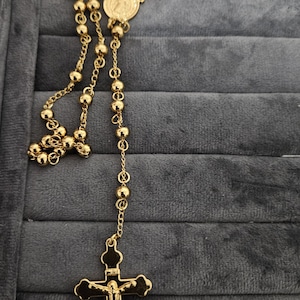 Rosary Stainless Steel Gold Colour Long Chunky Cross Pendant Chain Long ...
