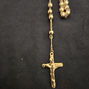 Rosary Stainless Steel Gold Colour Long Chunky Cross Pendant Chain Long ...