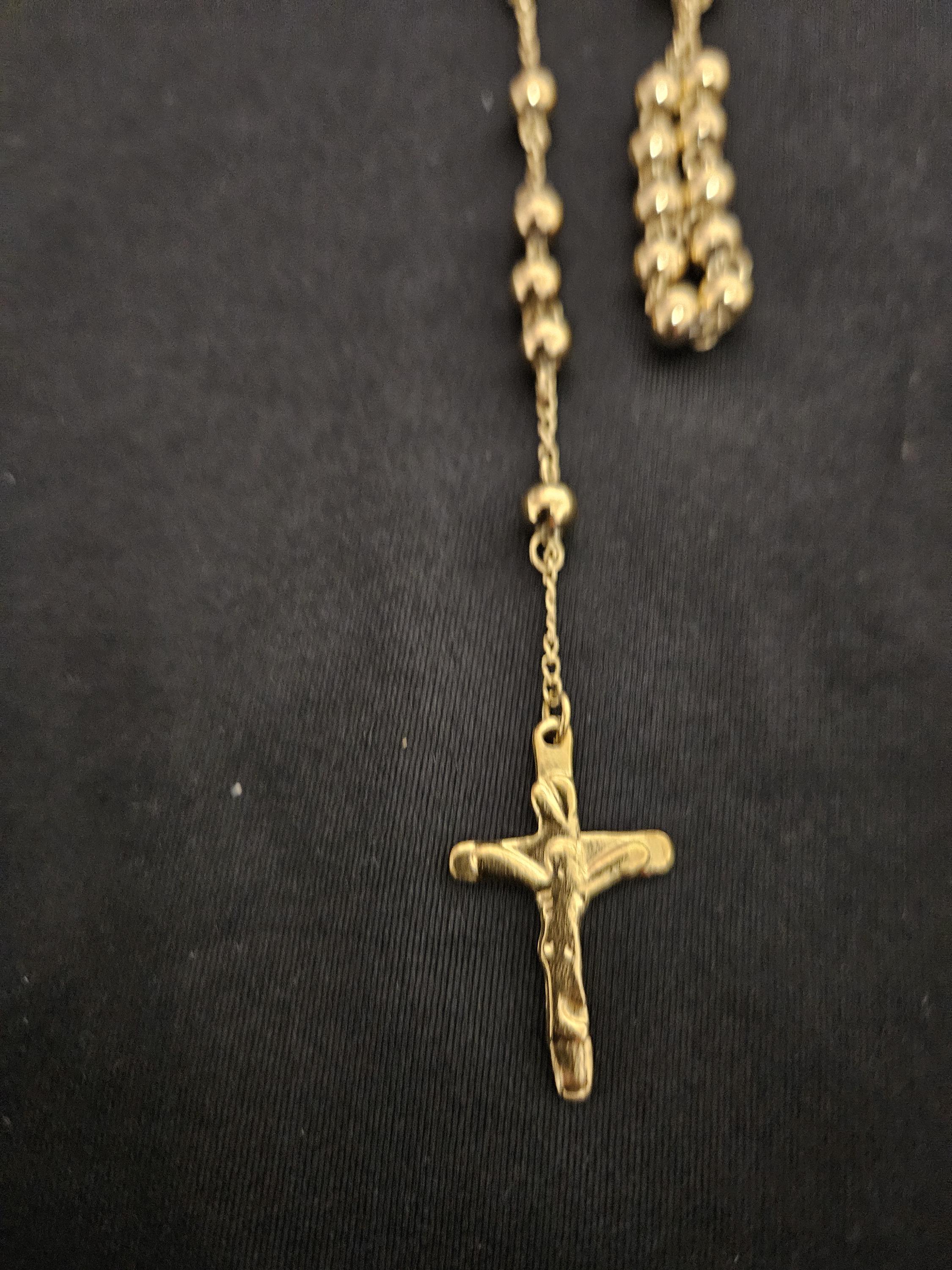 Rosary Stainless Steel Gold Colour Long Chunky Cross Pendant Chain Long ...