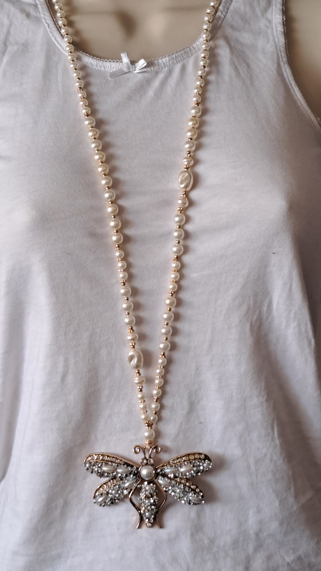 Women Long Beaded Firefly Big Pendant Necklace - Etsy