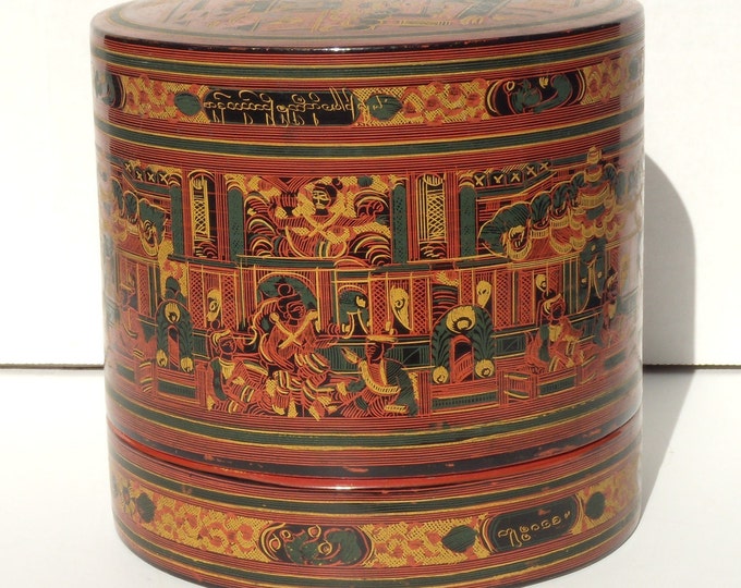 Burmese Betel Nut Box Set, Burmese Four Piece Lacquer Round Box Set ...