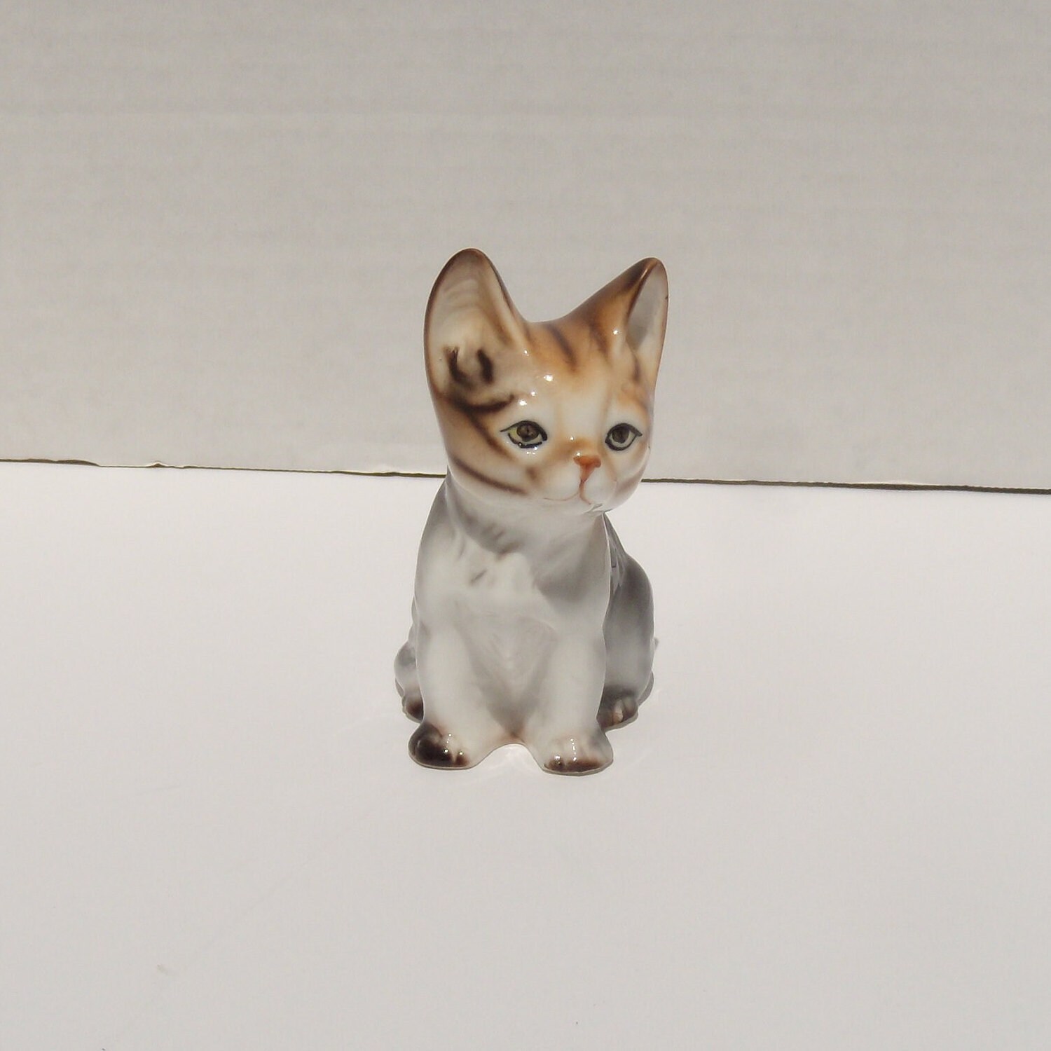 Bone China Tabby Cat Figurine, Taiwan Made Gray Orange Tabby Cat ...