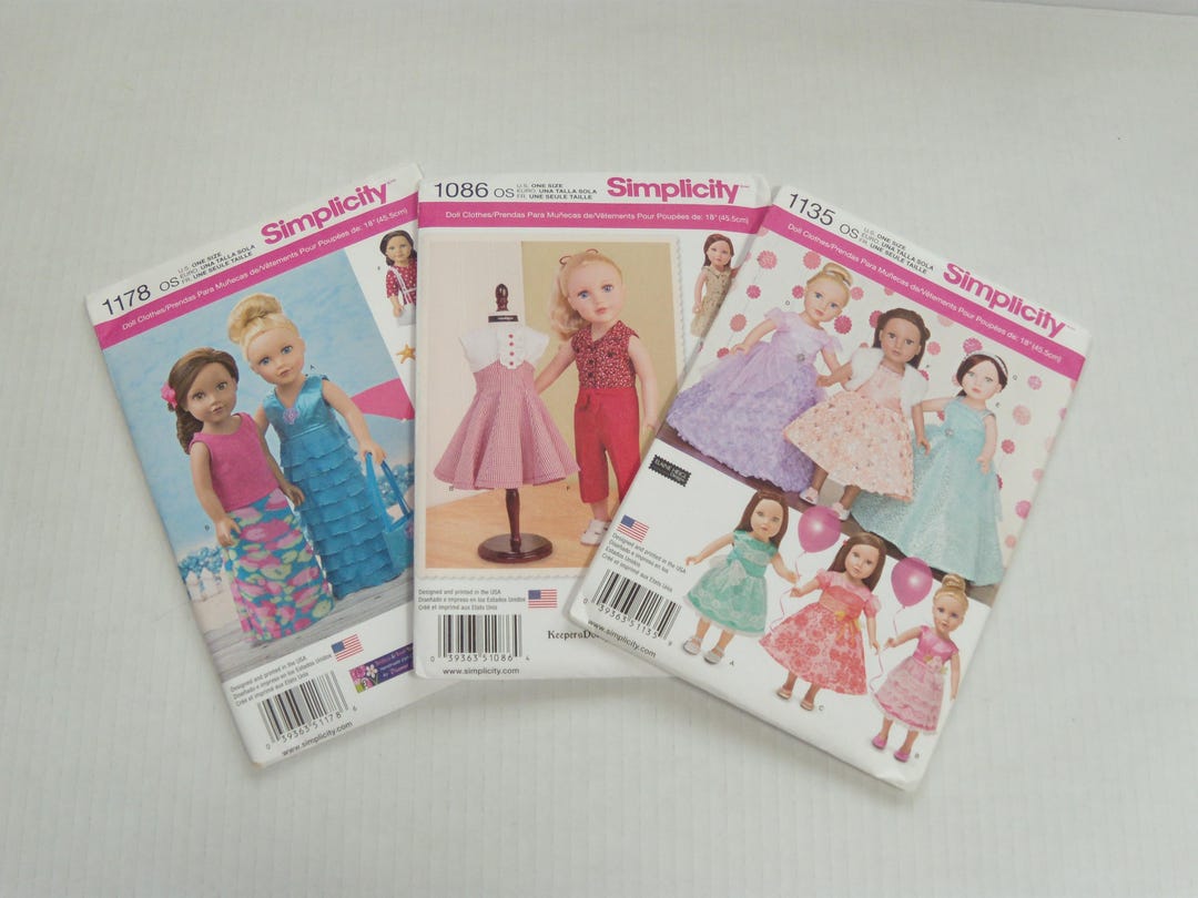 Three Simplicity 18" Doll Clothes Patterns, Simplicity 1086, Simplicity ...