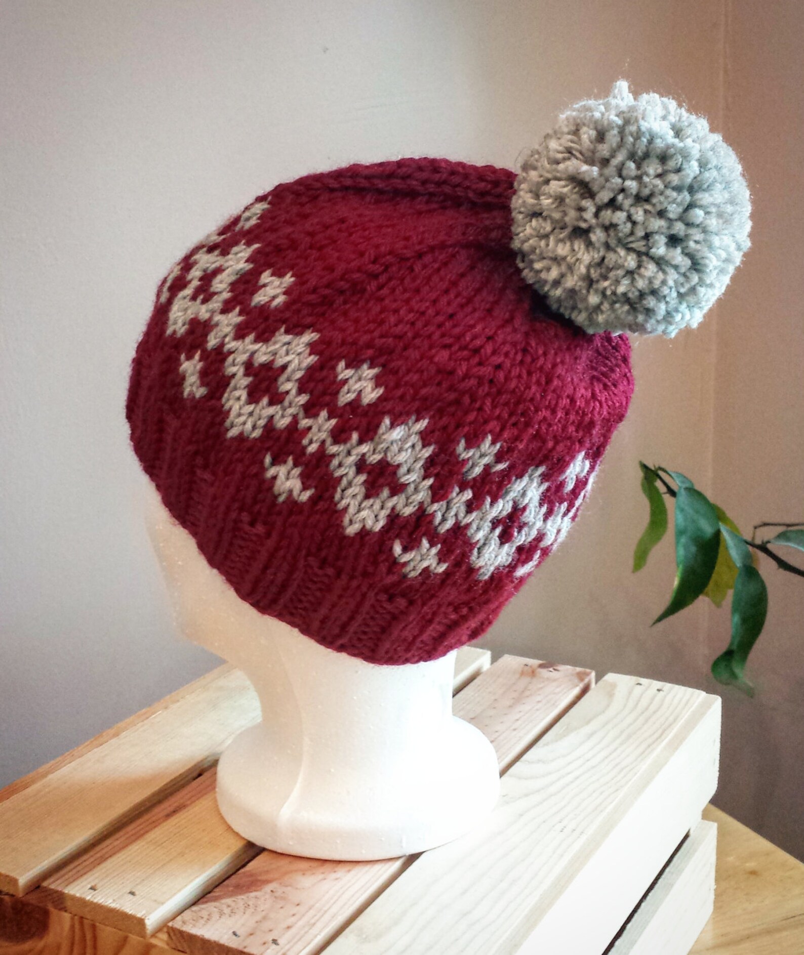 Fair Isle Toque. Chunky Toque. Fair Isle Hat. Red and Grey Hat. Slouchy ...