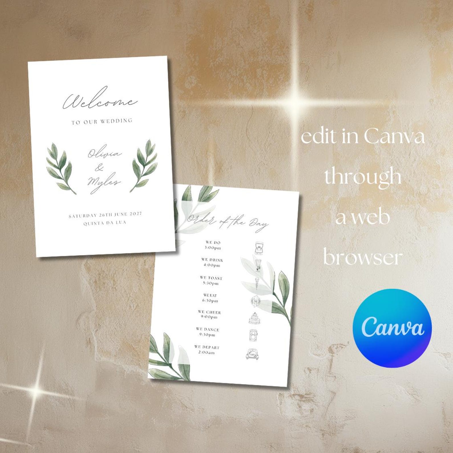 OLIVIA Wedding Order of the Day, Olive Branch Wedding Paddle Fans ...