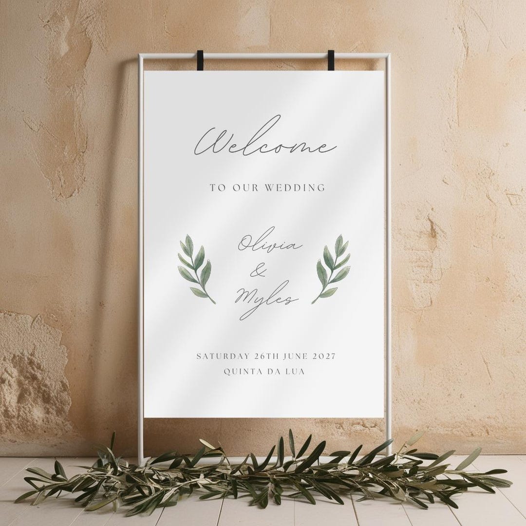 OLIVIA Calligraphy Wedding Welcome Sign, Olive Branch Welcome Sign ...