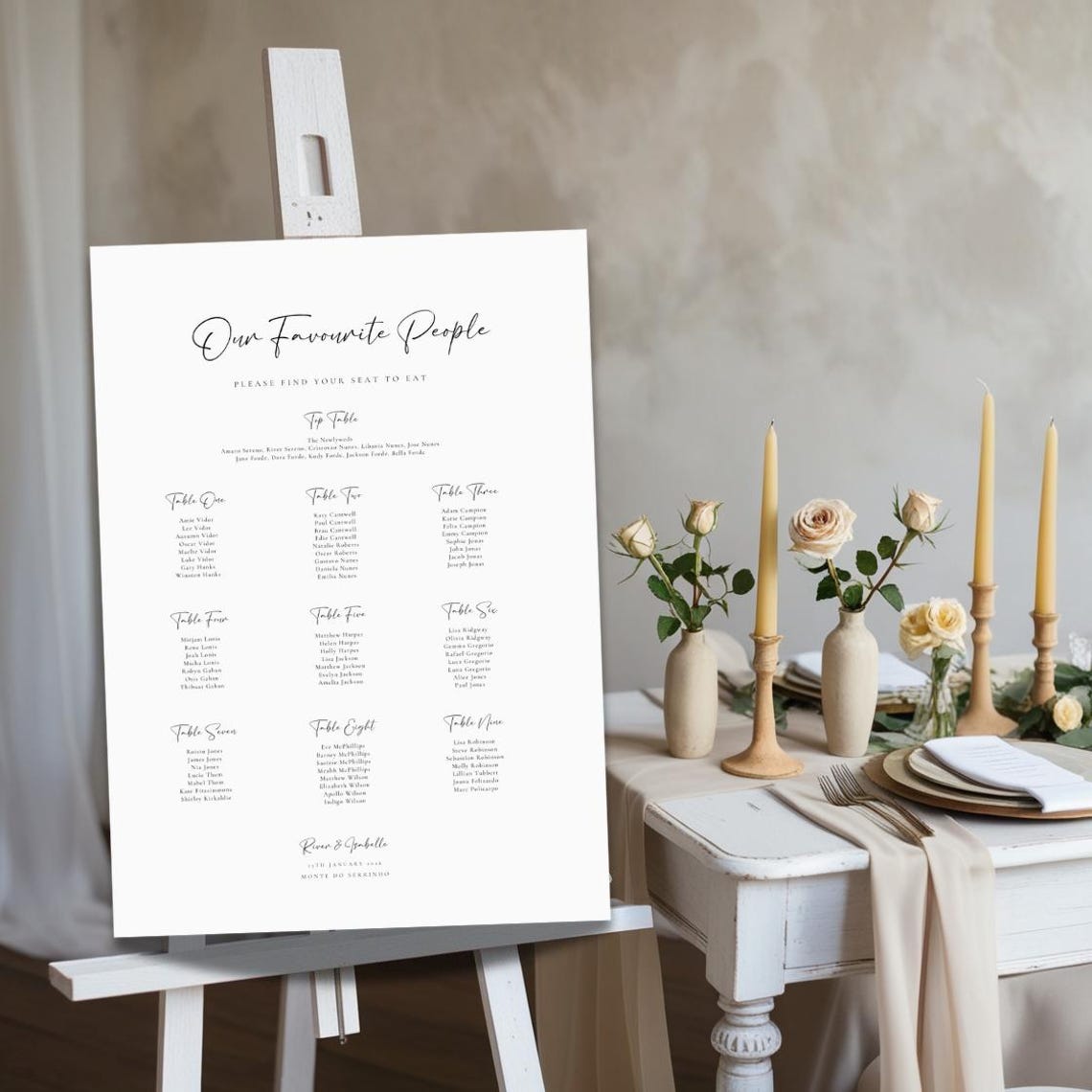 RIVER Wedding Seating Chart Template, Elegant Printable Table Plan ...