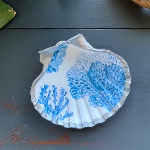 Blue Coral, Shell Ring Dish- Gift Idea, Blue and White Decor, Silver ...