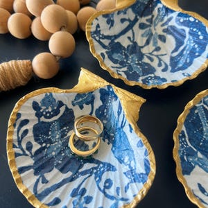 Blue Batik Scallop Shell Ring Dish- Gift Idea, Blue and White Decor ...