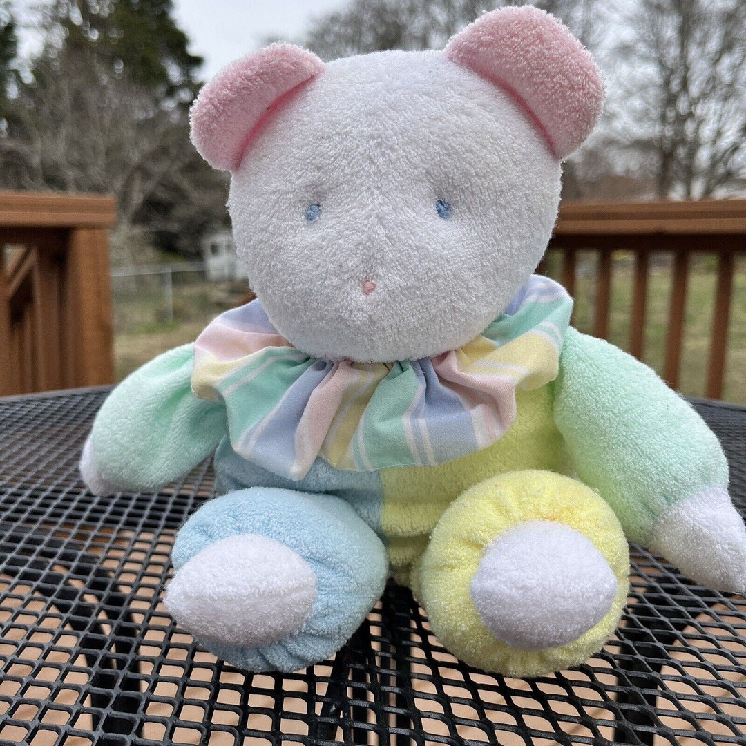 Eden Pastel Terry Cloth Bear Plush Stuffed Animal Stripped Ruffle ...