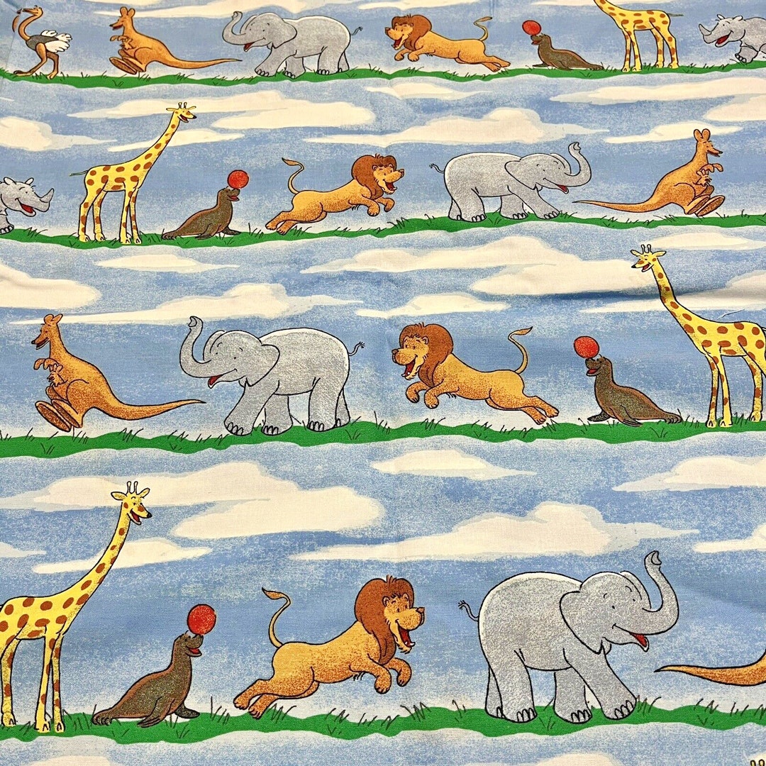 CURIOUS GEORGE Animal Parade Comic Cotton Fabric Yd Border Stripe HTF ...