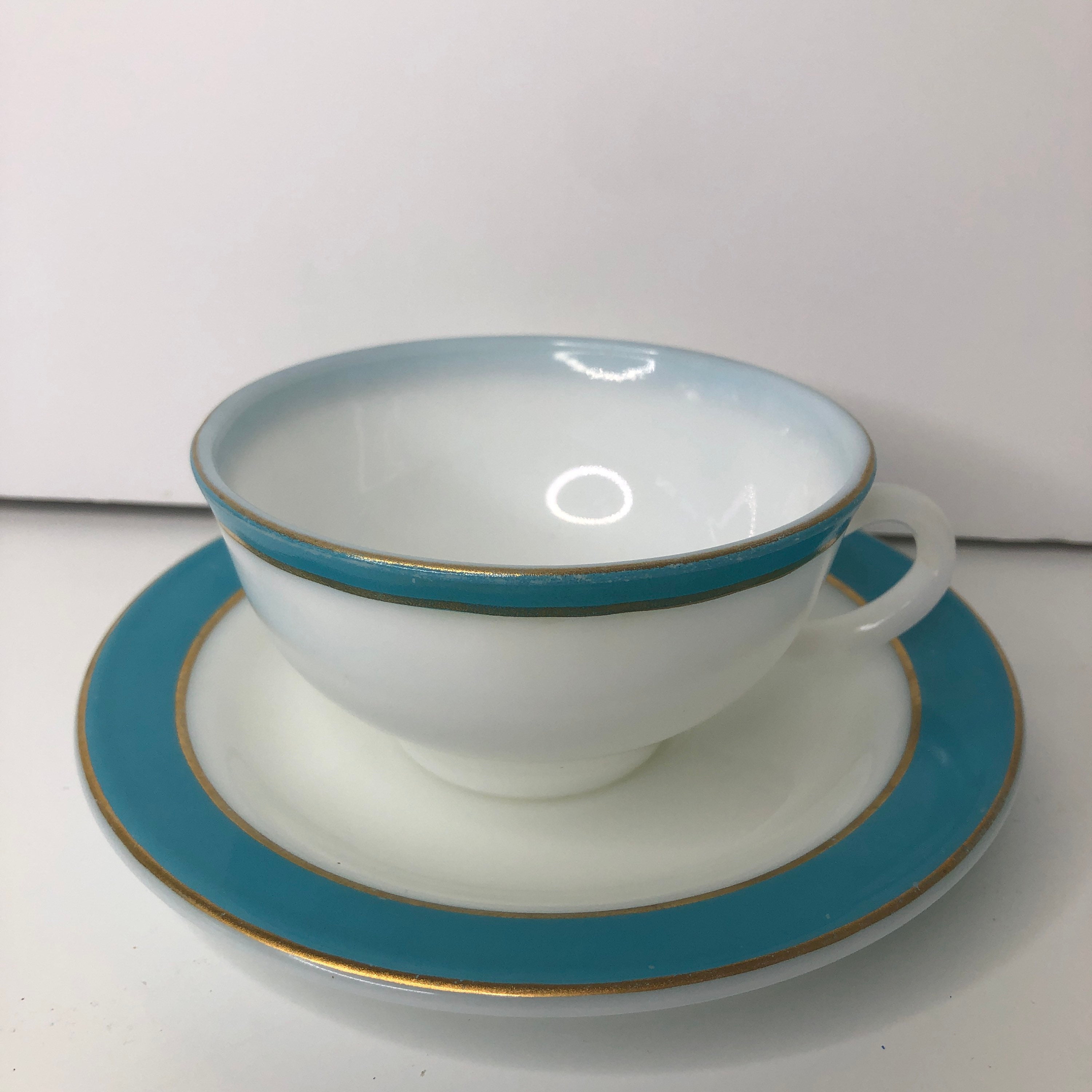 Pyrex Regency Blue Band With Gold Trim Cup and Saucer Sets Vintage ...
