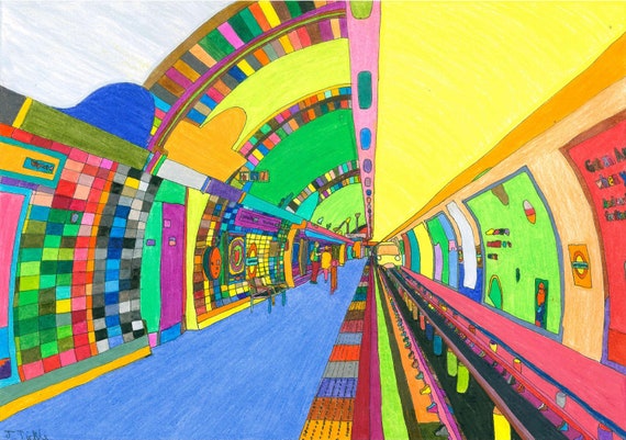 London Underground. Multicoloured Pencil Drawing. High Quality | Etsy
