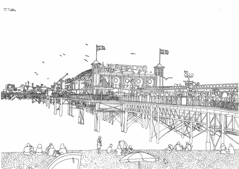 Brighton Pier. Pen and Ink Drawing of The. Print - Etsy