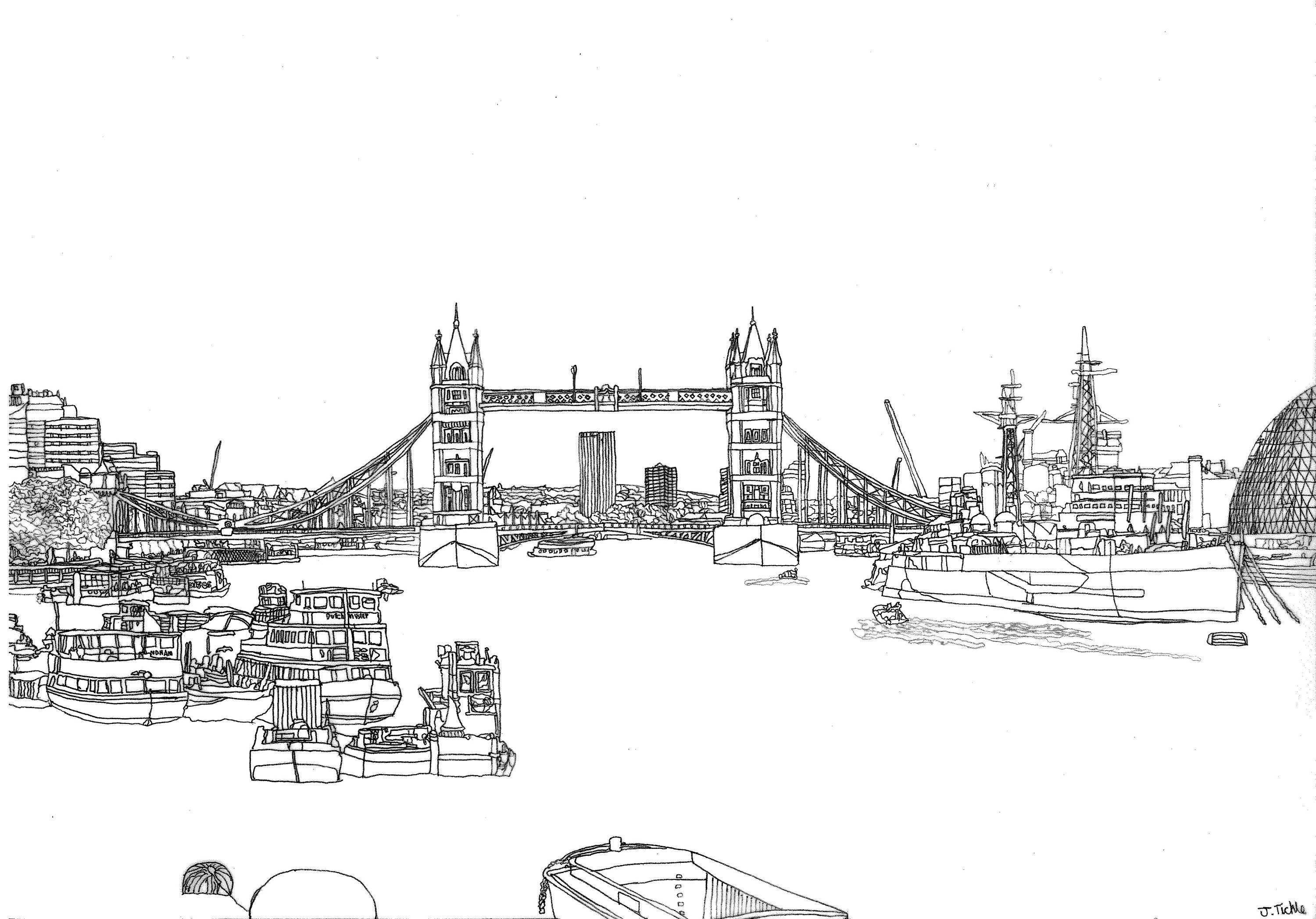 Tower Bridge. Pen and Ink Drawing. Print - Etsy