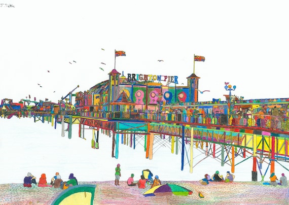 Brighton Pier. Multicoloured Pencil Drawing. High Quality | Etsy