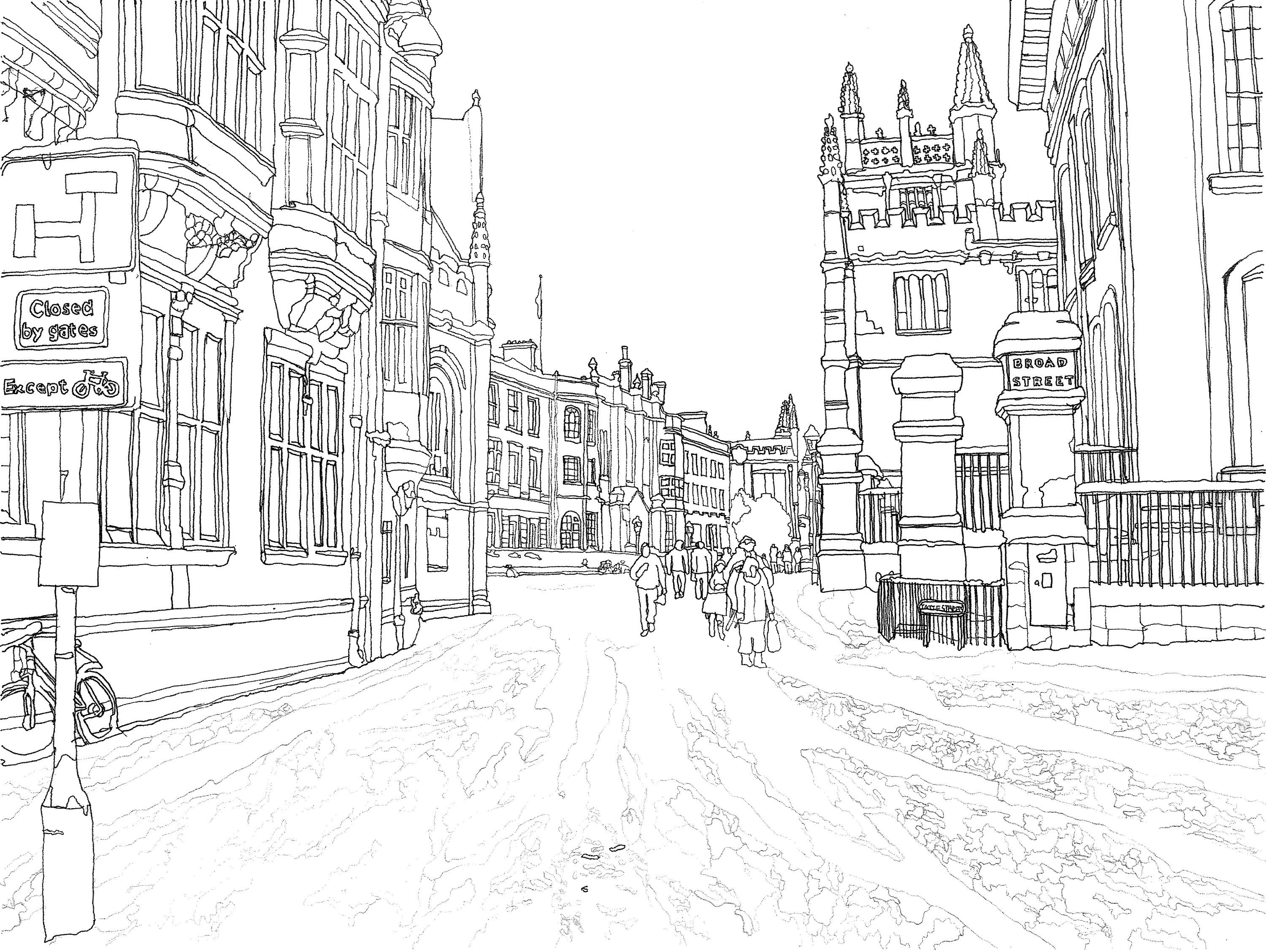 Oxford in the Snow. Pen and Ink Drawing. Print - Etsy