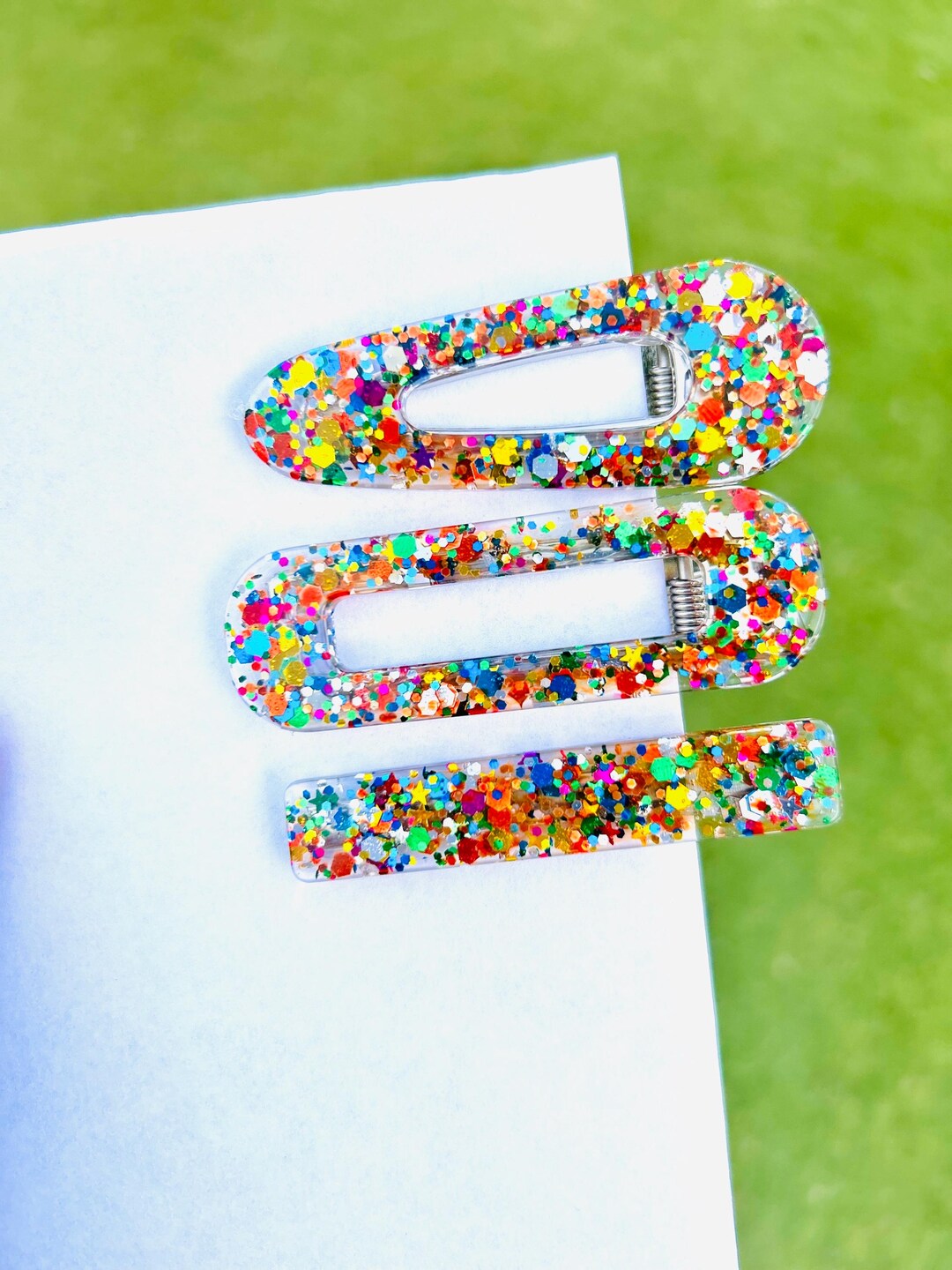 Rainbow Chunky Glitter Iridescent Resin Hair Clips for Kids and Adults ...