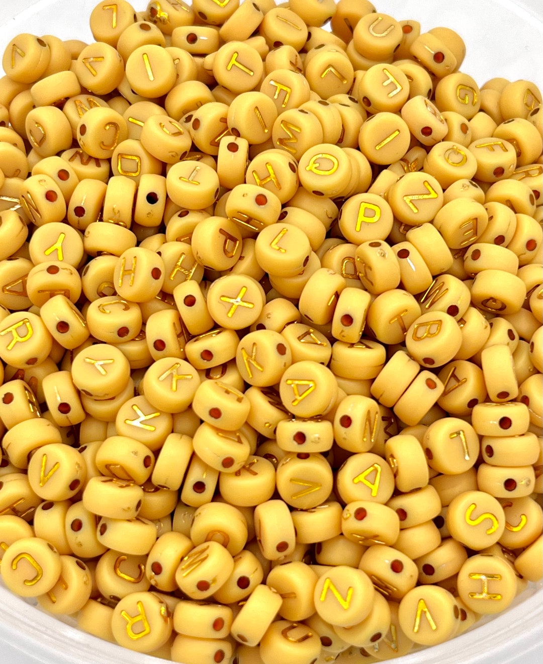 7mm Acrylic Alphabet Beads, Yellow Gold Letter Beads, Word Beads ...