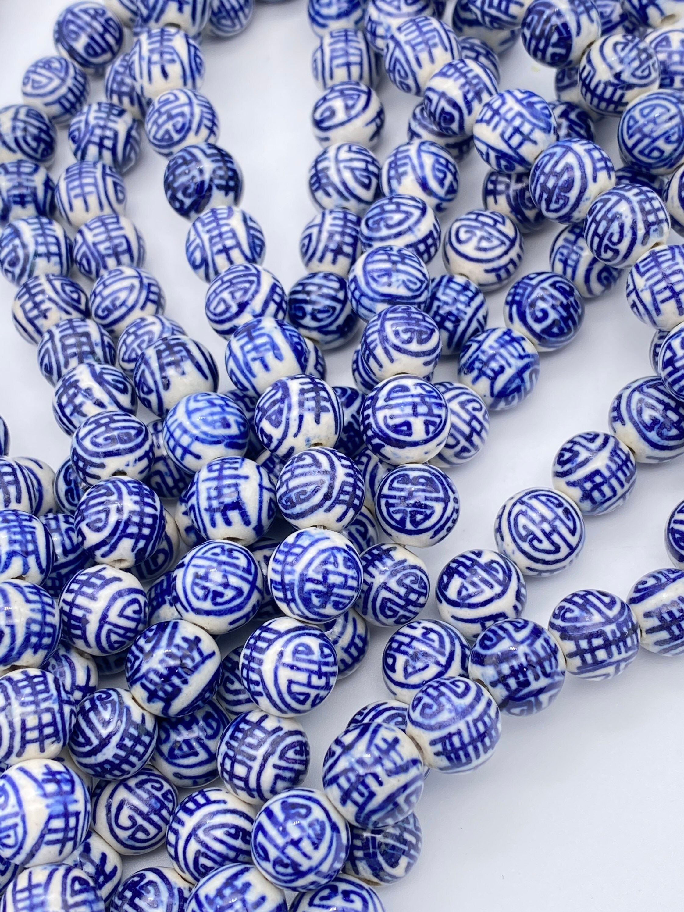 12mm Chinese Longevity Beads Handmade Porcelain Beads | Etsy