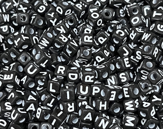 4mm Cube Shaped Alphabet Beads, Black and White Letter Beads, Jewelry ...