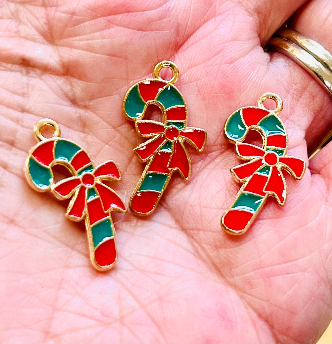 Enamel Charms, Candy Cane Shaped Charms, Christmas Enamel Charms ...
