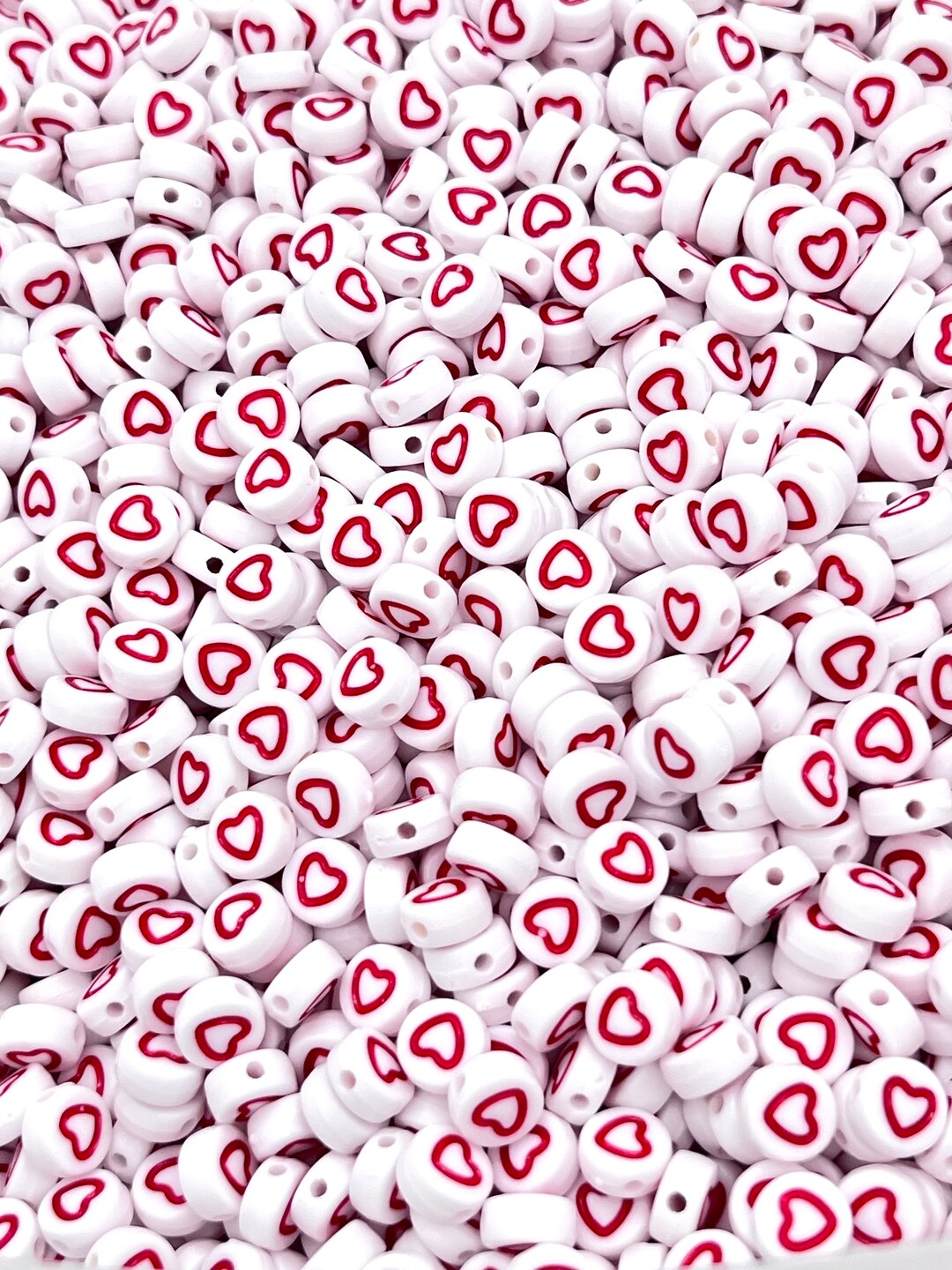 7mm Acrylic Beads, Red Open Heart Beads With Hearts, Red Valentines ...