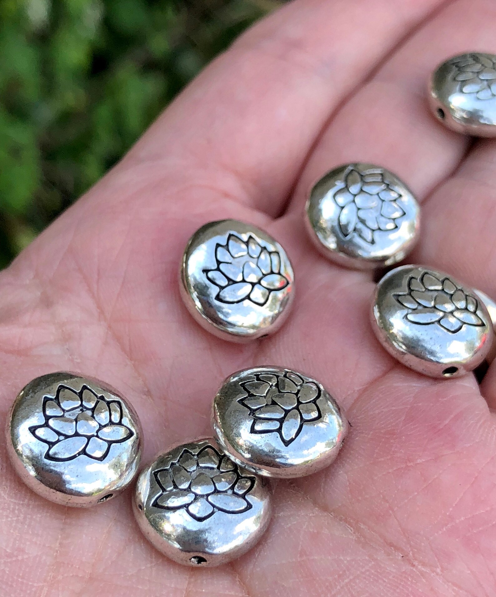Tibetan style silver Lotus beads 14mm flat round beads lotus | Etsy