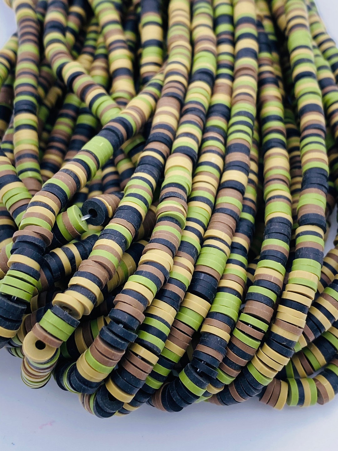 6mm Vinyl Heishi Beads, Dark Camouflage, Polymer Clay Beads, African ...