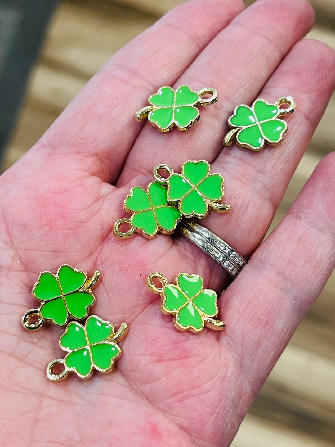 Enamel Shamrock Charms, Clover Charms, Green Shamrock Charms, Charm ...