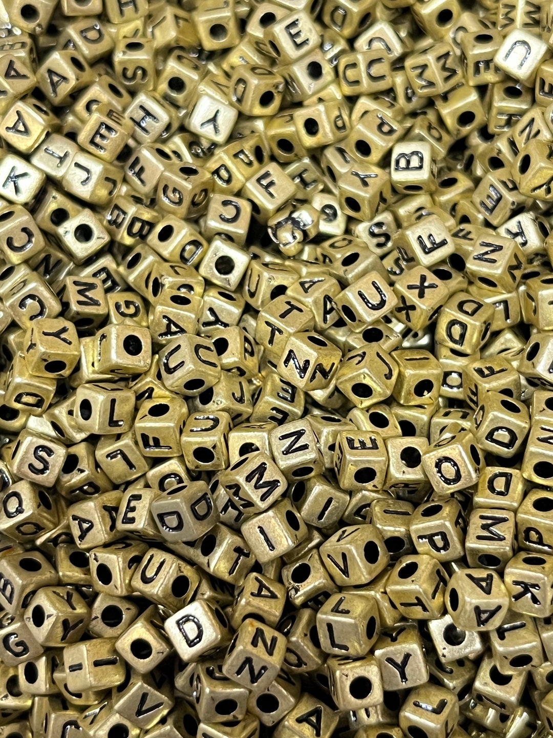 4mm Cube Shaped Alphabet Beads, Gold Letter Beads, Jewelry Beads ...