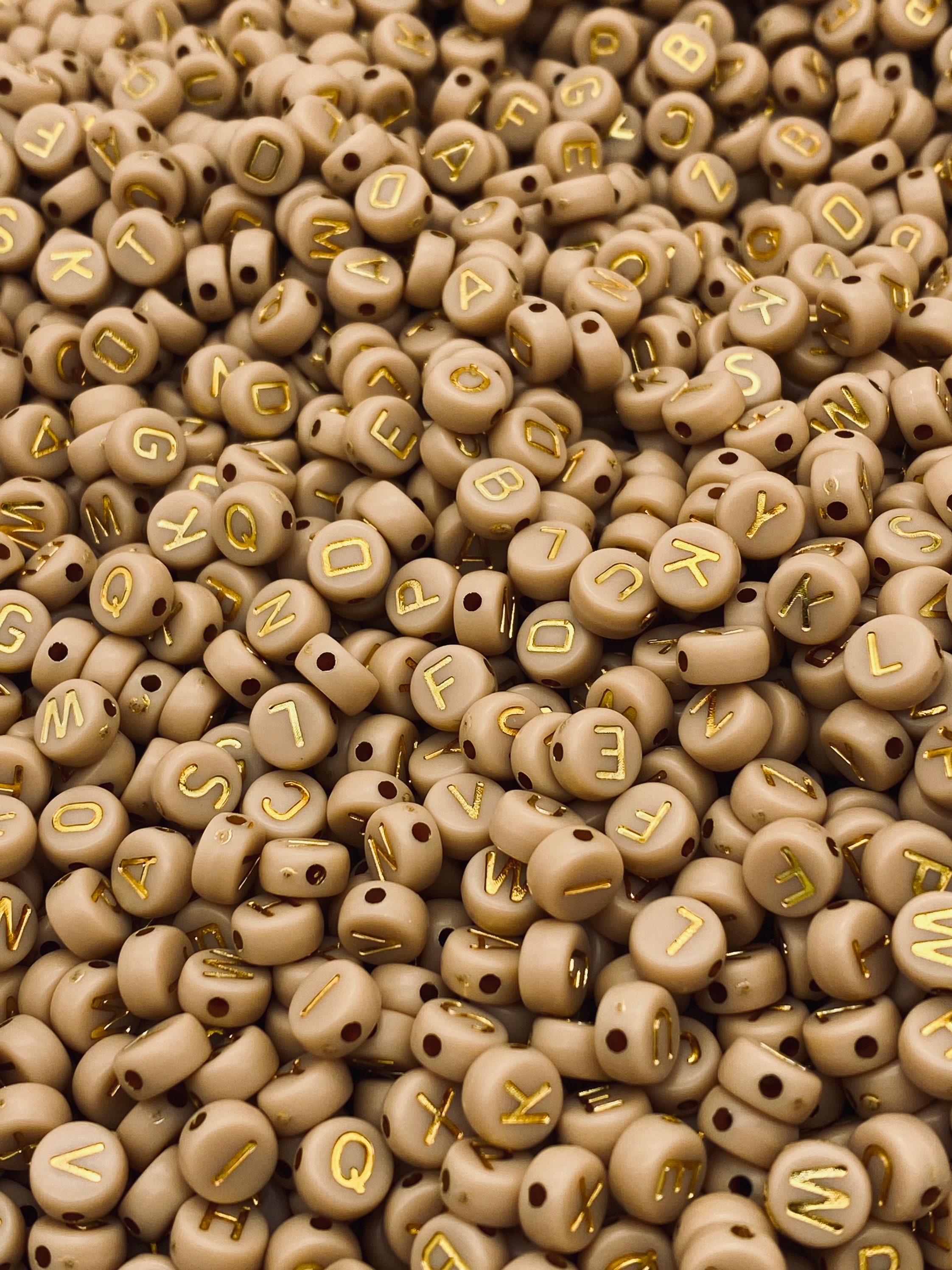 7mm Alphabet Beads Acrylic Letters Tan With Gold Letters - Etsy